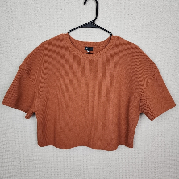 Express | Tops | Express Short Sleeve Cropped Boxy Sweater In Burnt ...